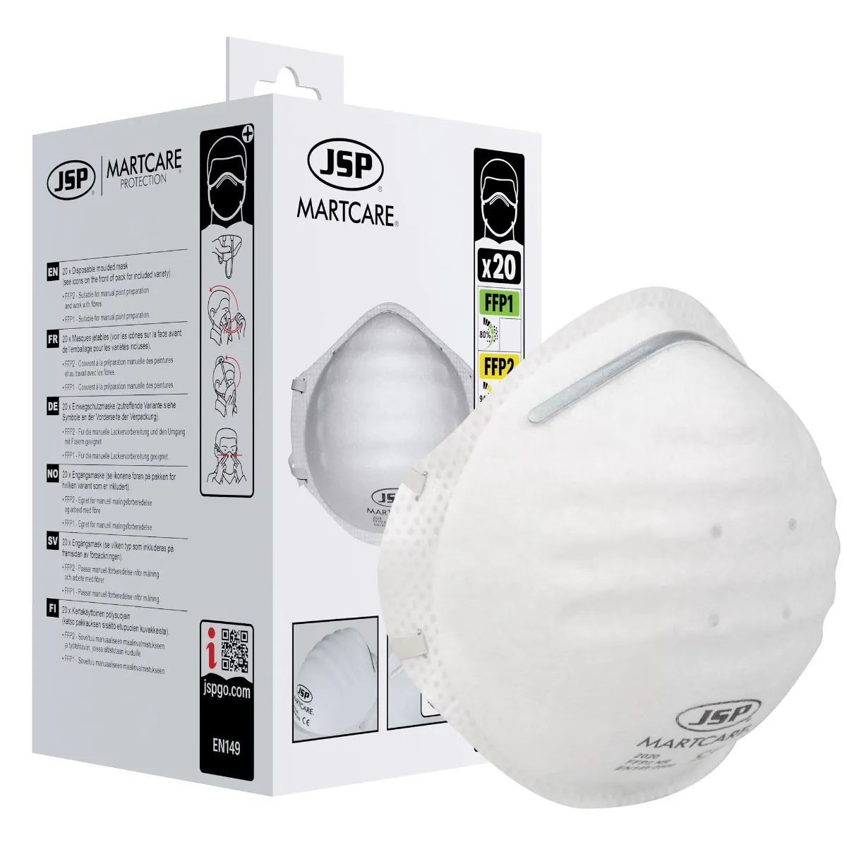 JSP Martcare® Moulded FFP2 Disposable Mask - Box of 20 - BEG120-001-B0