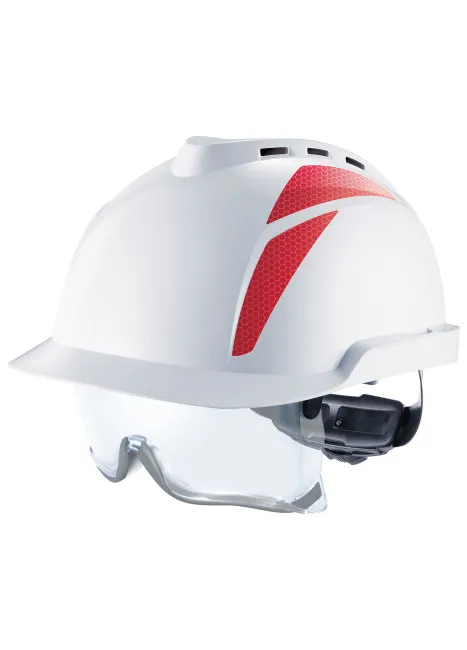 MSA V-Gard 930 Safety Helmet -Vented,White,Fas-Trac III, Red Stickers