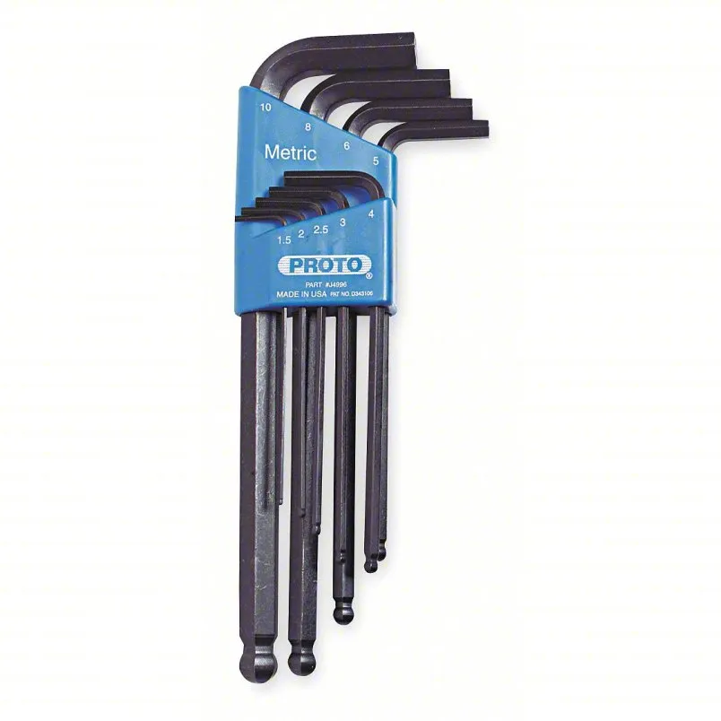 PROTO Hex Key Set: Metric, Long, 9 Pieces, Plastic Holder, Black Oxide