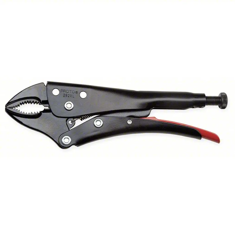 PROTO Locking Plier: Curved, Lever, 1 21/32 in Max Jaw Opening, 7 1/2