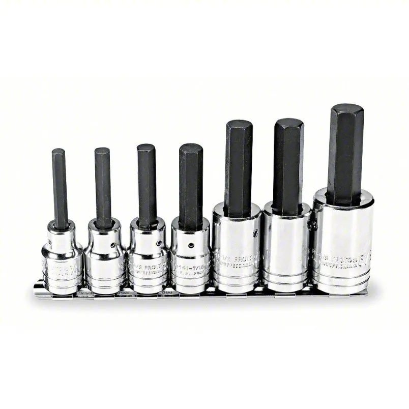 PROTO Socket Bit Set: 1/2 in Drive Size, 7 Pieces, 1/4 in to 5/8 in Ra