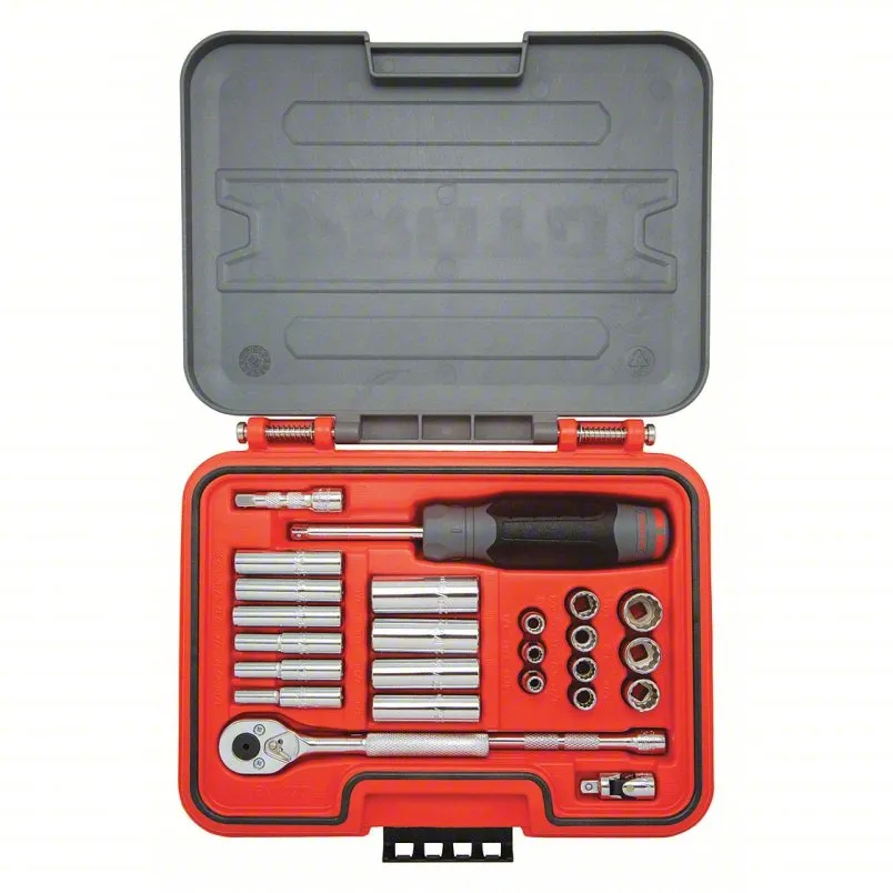 PROTO Socket Set: 1/4 in Drive Size, 25 Pieces, 3/16 in to 9/16 in Soc