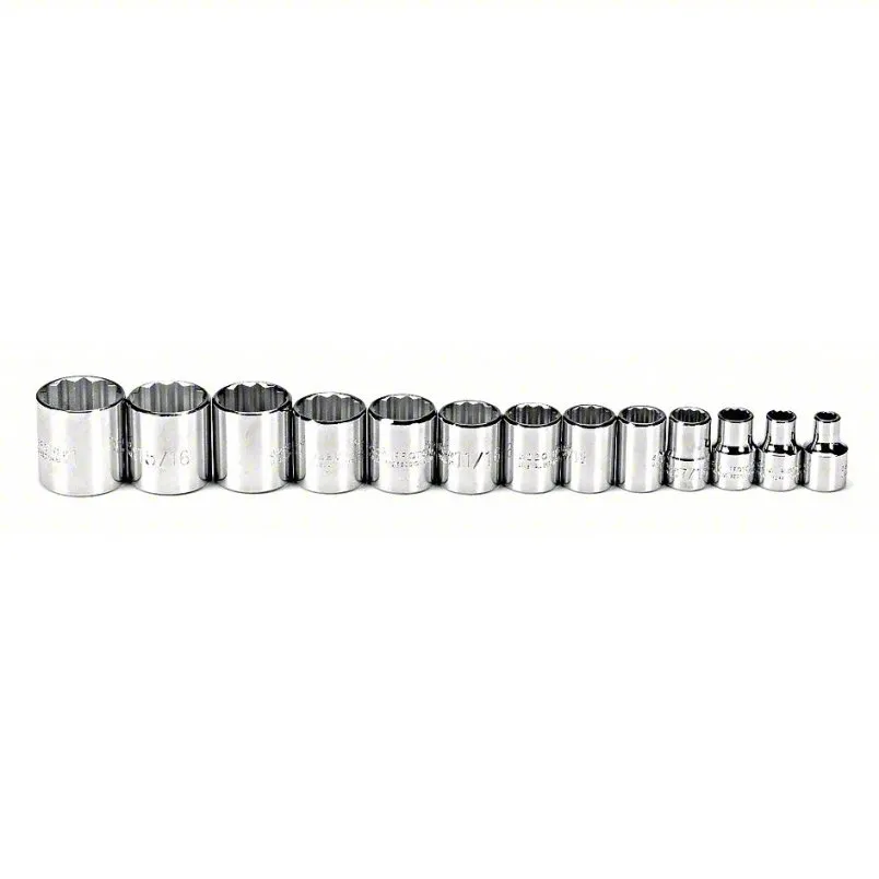 PROTO Socket Set: 3/8 in Drive Size, 13 Pieces, 1/4 in to 1 in Socket